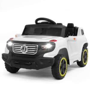 value box electric remote control truck, kids toddler ride on cars 6v battery motorized vehicles children's best toy car safe with 3 speeds, music, seat belts, led lights and realistic horns (white)