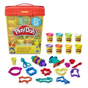 play-doh large tools and storage playset, arts and crafts for kids with 20 tools and 8 colors, preschool toys for 3 year old girls and boys and up