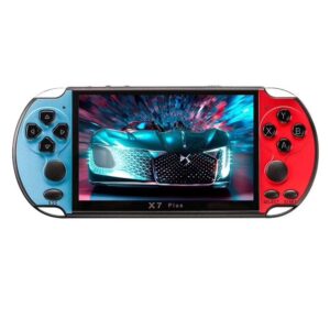 x7 plus handheld game console 5.1-inch dual joystick game console 8gb built-in 1000 games support 32/64/128-bit video game console ( blue+red）