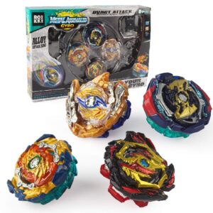 rokk now metal fury | bey battle burst gyro attack metal spinning tops with starter battle arena, launchers & includes 4 battling metal gyro blades for adults & children, boys & girls (26a)