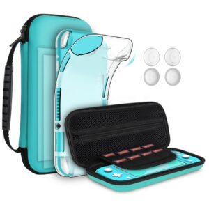 geeric 8pcs case compatible with switch lite, accessories kit replacement1 soft silicon case + 2 screen protector + 4 thumb caps + 1 storage carrying green