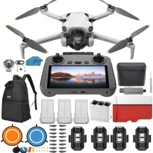 dji mini 4 pro folding drone with rc 2 remote (with screen) fly more combo, 4k hdr video camera for adults, under 249g, omnidirectional sensing, 3 batteries bundle with 128 gb sd card strobe lights and more