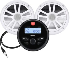 marine audio system stereo speaker package, bluetooth, mp3 usb am fm marine stereo - 2 x 6.5 inch white speakers, antenna