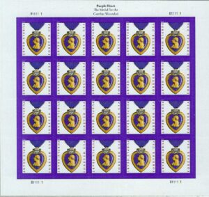 usps purple heart and ribbon with frame, the medal for the combat wounded (sheet of 20) postage forever stamps 2019 scott #5419