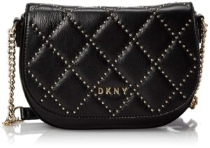 dkny sofia studded leather small saddle bag crossbody - black