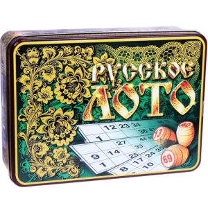 aevvv wood russian lotto in metal case with russian folk patterns - bingo game cards set for family