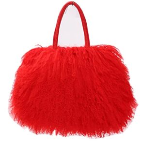 ziyiui real lamb fur/mongolian fur beach wool fur bag handbag luxury handbag for women's (red)