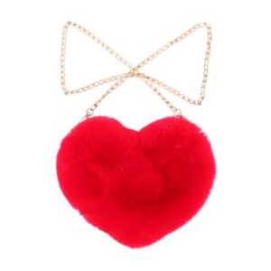 heart bag cellphone purse plush heart shaped crossbody bag with chain cute fluffy shoulder bag for women ladies- red heart purse