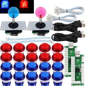 sj@jx arcade 2 player game controller stick diy kit led buttons mx microswitch 8 way joystick usb encoder cable for pc mame raspberry pi red blue