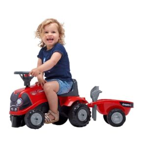 falk case ih tractor with trailer, rake and shovel, rake and shovel, 2 sets of stickers, push ride-on toy for toddlers +1 year fa238c