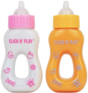 click n' play magic toy set, play baby bottles with disappearing milk & juice, doll accessories for kids & toddlers, great gift for little girls ages 2-4