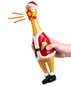 animolds squeeze me christmas chicken- hilarious screaming rubber chicken toy for kids novelty squeaky toy | the perfect stocking stuffers for kids and adults