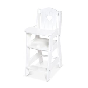 melissa & doug mine to love wooden play high chair for dolls, -stuffed animals - white (18h x 8w x 11d assembled)