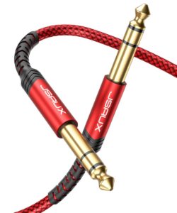 jsaux 1/4 inch guitar instrument cable 4ft, 6.35mm (1/4) trs to 6.35mm (1/4) trs stereo audio cable male to male straight-to-straight for electric guitar, bass guitar, electric mandolin-red