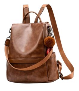 naitoke women backpack purse pu leather anti-theft lightweight ladies travel backpack,6766-brown