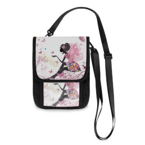 alaza flower fairy pink butterfly small crossbody wallet purse cell phone bag rfid passport holder with credit card slots