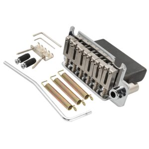 musiclily pro 52.5mm 2-point guitar tremolo bridge with full block steel saddles for modern american strat electric guitar, chrome