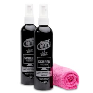 quick n brite screen cleaner with microfiber cleaning cloth, 2 pc cleaning spray for tv, computers, laptops, smartphones and more, 8 oz