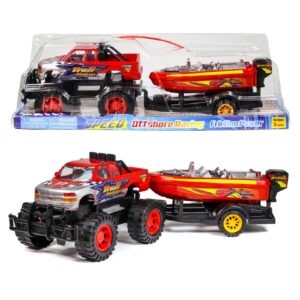 kidplay products path blazer friction power monster truck speed boat hauler with trailer