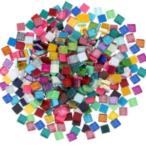 bestteam mixed color crystal mosaic tiles, transparent glass mosaic tiles glass for art crafts diy children puzzle handmade materials home decor (300g)