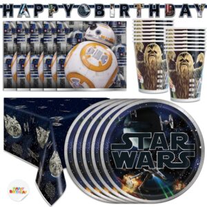 star wars birthday decorations | star wars party supplies | star wars plates and napkins, star wars birthday banner, star wars tablecloth, star wars paper cups | star wars party decorations for 16