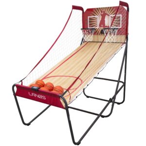 lanos basketball arcade game, double electronic hoop shot, 2 player or 1 player, with 6 basketballs - indoor basketball with 8 game modes - premium arcade games for home