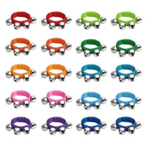 yoleshy jingle bells ankle band, wrist bells band instrument - percussion musical rhythm toys (6/10/14 colors) (20 pcs - 10 color)