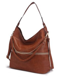 mkf crossbody for women - adjustable shoulder strap - pu leather top-handle handbag purse satchel-tote bag charm brown