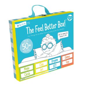 open the joy feel better box: get well soon kids gifts basket, 50+ fun activities, games, toys, conversation cards, origami, clay art, magic tricks, diy - great gift for kids after surgery ages 4+