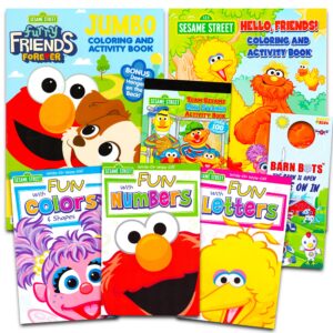 sesame street coloring book super set ~ 5 book bundle with coloring and learning activities, stickers, more featuring elmo, cookie monster, big bird