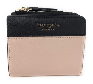 kate spade new york small l-zip bifold wallet beige black