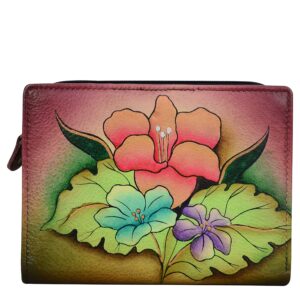 anna by anuschka women's hand-painted genuine leather two fold clutch wallet - mediterranean garden