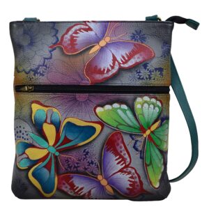 anna by anuschka womens slim crossbody shoulder bag - genuine leather, butterfly paradise, one size us