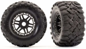 traxxas 8972 maxx black all terrain tires and wheels for remote control cars, 17mm splined tsm rated