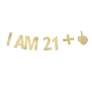 i am 21+1 banner, 22nd birthday party sign funny/gag 22nd bday party decorations gliter paper backdrops (gold)