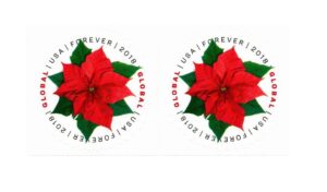 usps global poinsettia (block of 2) postage forever stamps (good for 1 ounce of international first-class mail) 2018 scott #5311