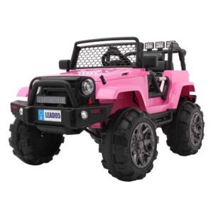 value box extra larger ride on truck, 12v battery electric kids toddler motorized vehicles toy car w/remote control, 3 speeds, spring suspension, seat belts, led lights and realistic horns (pink)