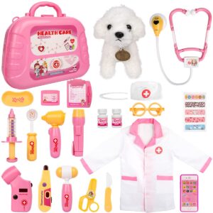 meland toy doctor kit for girls - pretend play doctor set with carrying case,stethoscope toy & dress up costume - doctor play set for girls toddlers ages 3 4 5 6 year old for role play gift