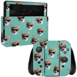 mightyskins carbon fiber skin for nintendo switch - cool corgi | protective, durable textured carbon fiber finish | easy to apply, remove, and change styles | made in the usa