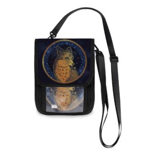 alaza fox portrait boho moon star small crossbody wallet purse cell phone bag rfid passport holder with credit card slots