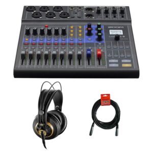 zoom livetrak l-8 portable 8-channel digital mixer/recorder with akg k 240 studio pro headphones & xlr cable bundle