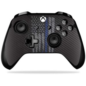 mightyskins carbon fiber skin for microsoft xbox one x controller - thin blue line k9 | protective, durable textured carbon fiber finish | easy to apply, remove, and change styles | made in the usa