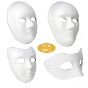 lynkaye white plain masks,16 pcs diy unpainted masquerade masks craft mardi gras dance cosplay party mask costume (16 pcs) (style a)