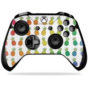 mightyskins carbon fiber skin for microsoft xbox one x controller - rainbow pineapples | protective, durable textured carbon fiber finish | easy to apply, remove, and change styles | made in the usa