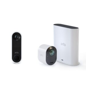 arlo vmk5140-100nas ultra - 4k uhd wire-free security camera, color night vision, spotlight, 2-way audio, indoor/outdoor | with arlo video doorbell