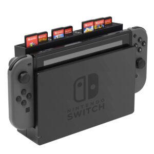 skywin- nintendo switch game console organizer, 28 game card holder for playing cards, compatible with nintendo switch, switch lite, and switch dock, use stand alone or mount to switch dock