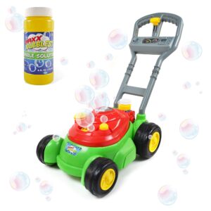 maxx bubbles deluxe bubble lawn mower toy – includes 4oz bubble solution | outdoor bubble machine for kids | easy to use, no batteries required | amazon exclusive, red – sunny days entertainmen