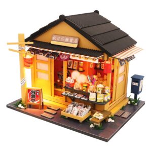 spilay diy miniature dollhouse kit with wooden furniture,handmade japanese style diy dollhouse kit with dust cover & led,1:24 scale creative room gift idea for adult teenager lover(grocery store)