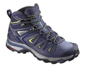 salomon x ultra 3 mid gore-tex hiking boots for women, crown blue/evening blue/sunny lime, 10.5 wide