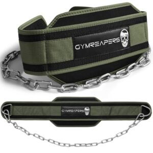 gymreapers dip belt with chain for weightlifting, pull ups, dips - heavy duty steel chain for added weight training (ranger green)